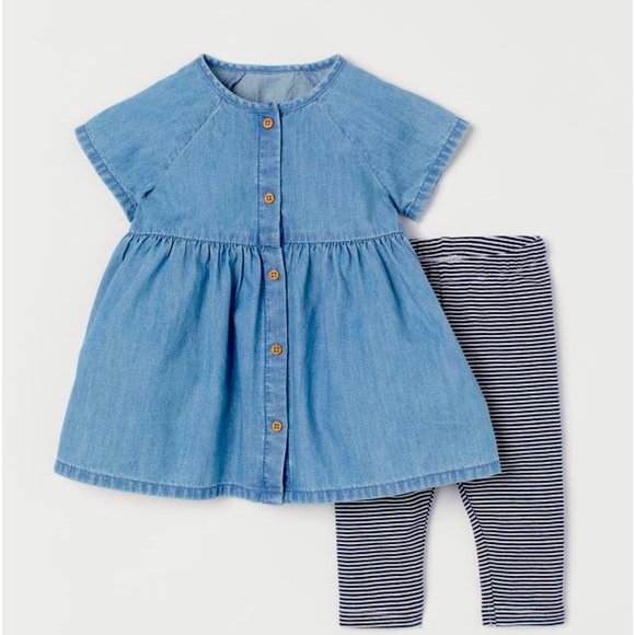 H&M | Matching Sets | Hm Kids Denim Shirt With Striped Leggings Play ...
